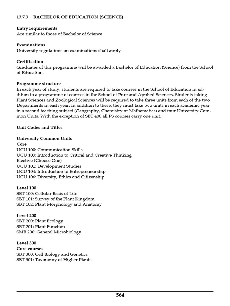 Bachelor of Education in Science Overview | PDF | Chemistry | Botany