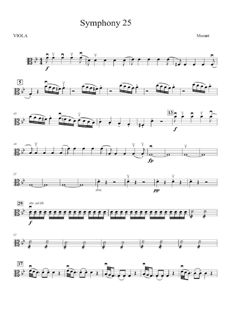Mozart - Symphony No. 25 - Viola | PDF