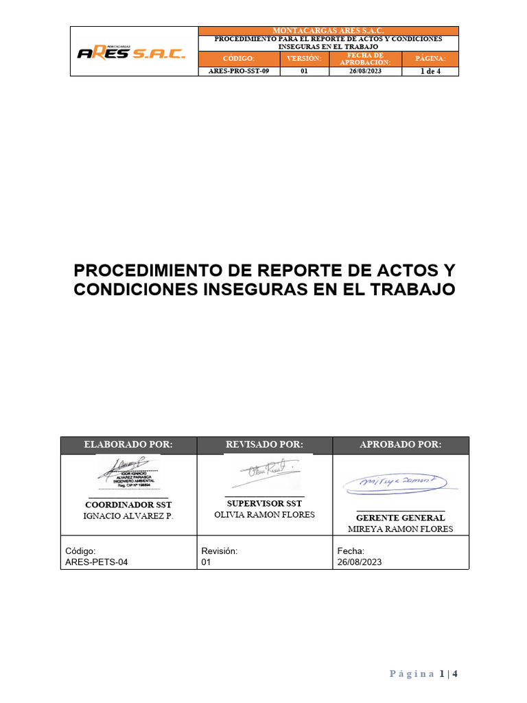 Procedimiento de Reporte de Actos y Condiciones Inseguras | PDF | Riesgo
