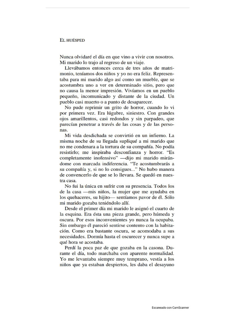 EL HUESPED - Cuento de Amparo Davila | PDF