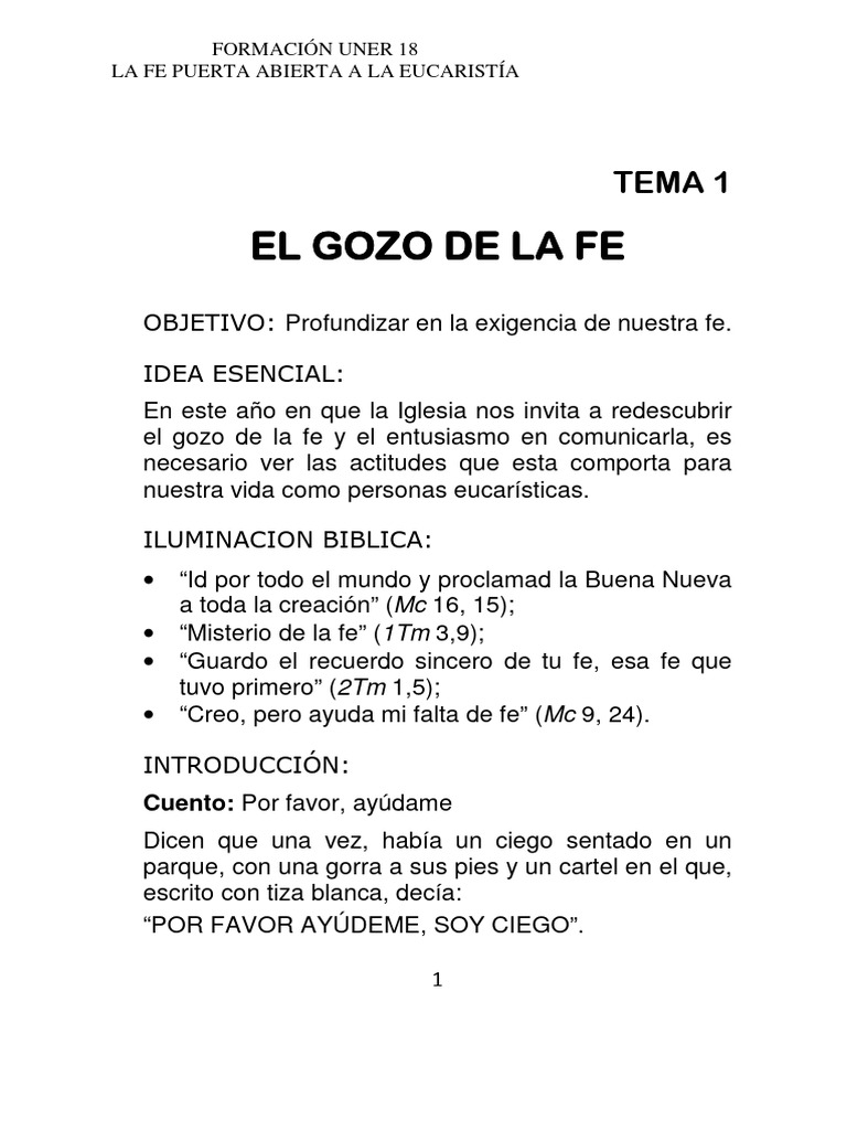 El Gozo de La Fe Tema 1 Uner | PDF | eucaristía | Jesús
