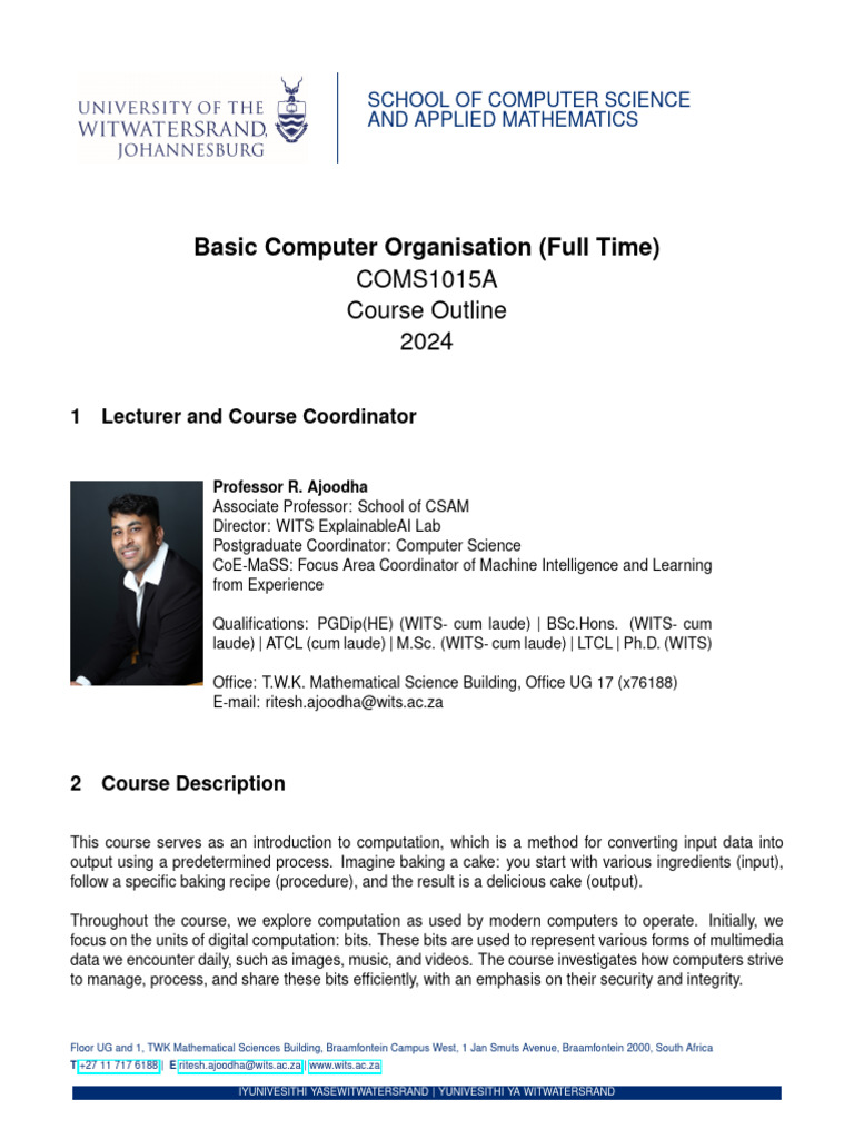 COMS1015A BCO - Course - Outline | PDF | Computing | Digital Electronics