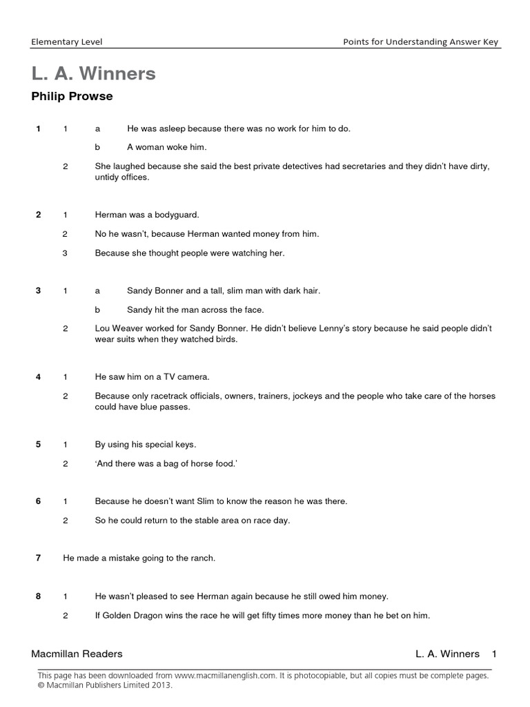 L.A. Winners Answer Key Guide | PDF