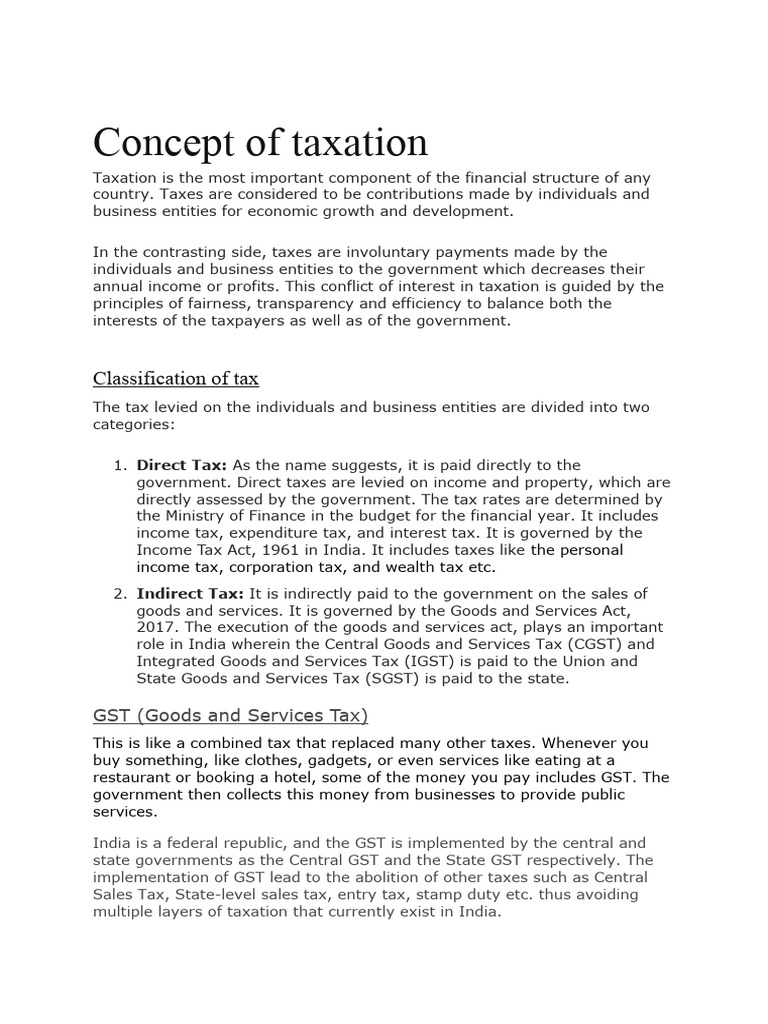 Concept of Taxation | PDF | Taxes | Direct Tax