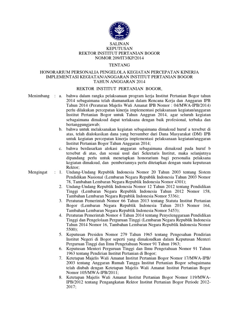 209 IT3 KP 2014 Honarirum Personalia Pengelola Kegiatan Percepatan Kinerja Implementasi Kegiatan ...