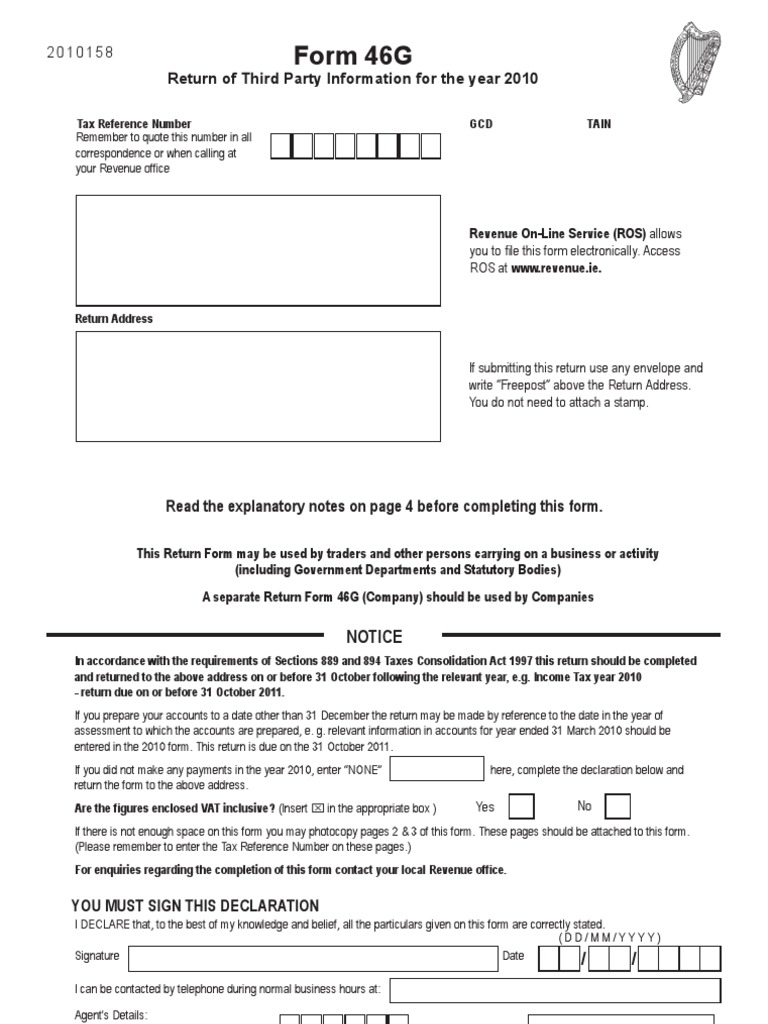 Form 46G: Return of Third Party Information For The Year 2010 | PDF ...