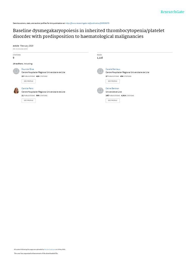 Baseline Dysmegakaryopoiesis in Inherited Thromboc | PDF | Biology ...
