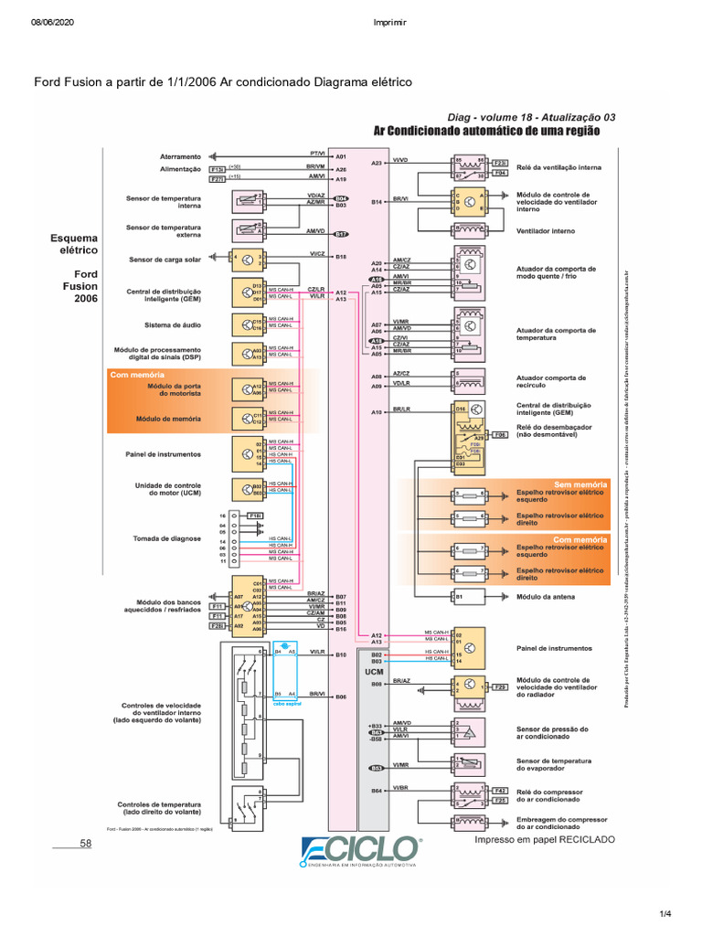 Diagramas - Ford Fusion A Partir de 1-1-2006 Ar Condicionado Diagrama ...