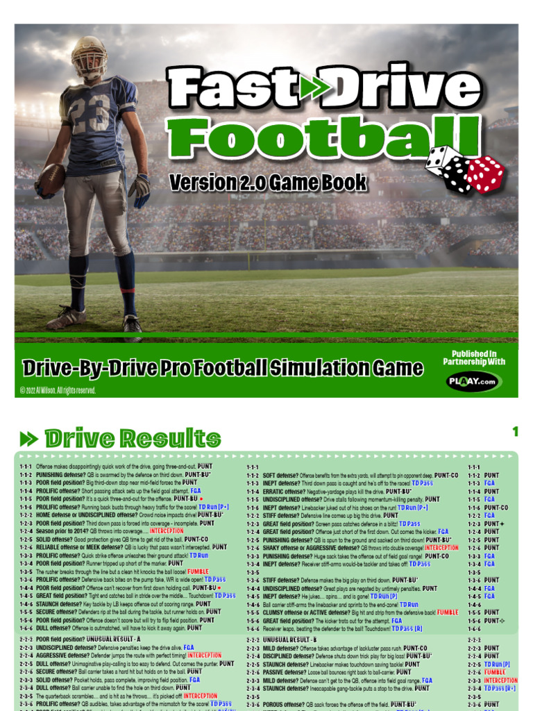 Fast Drive Football - v2.0 Pro Game Book | PDF | Touchdown | Quarterback