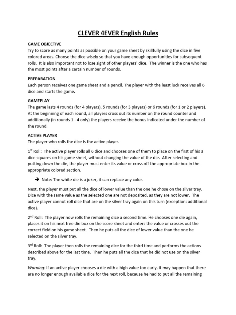 CLEVER 4EVER English Rules | PDF