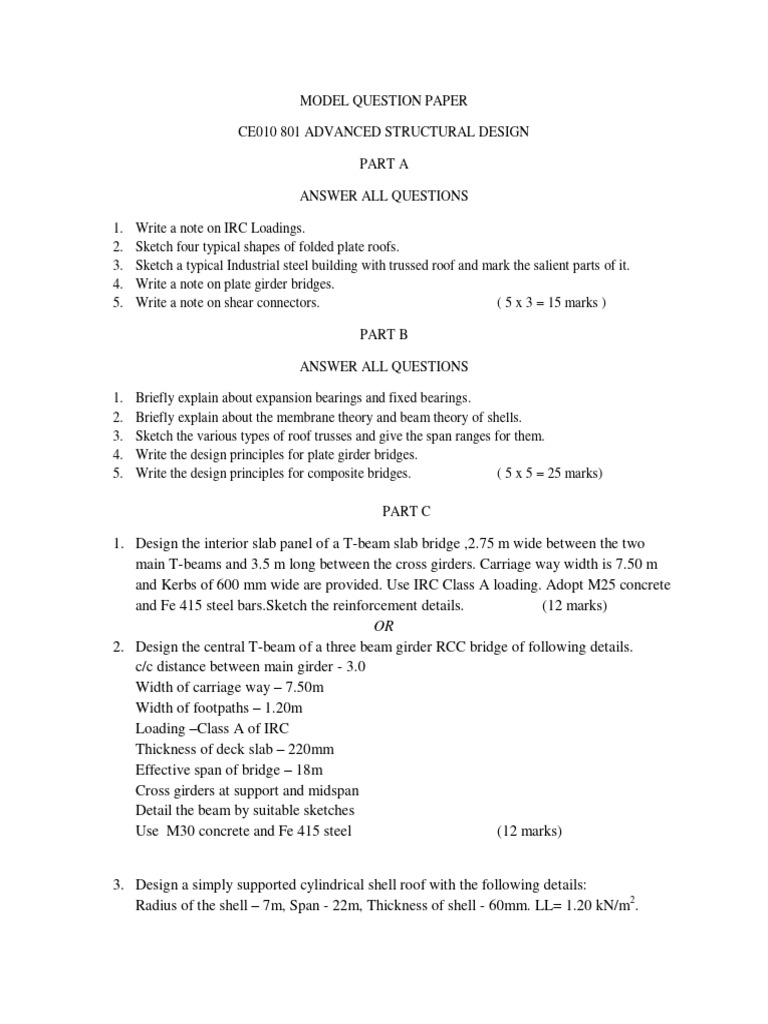 Advanced Structural Design Exam Paper | PDF | Beam (Structure) | Crane (Machine)