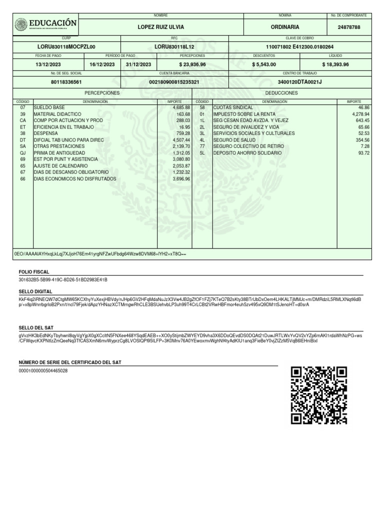 Nómina De López Ruiz Ulvia 2023 Pdf Finanzas Del Gobierno Impuestos