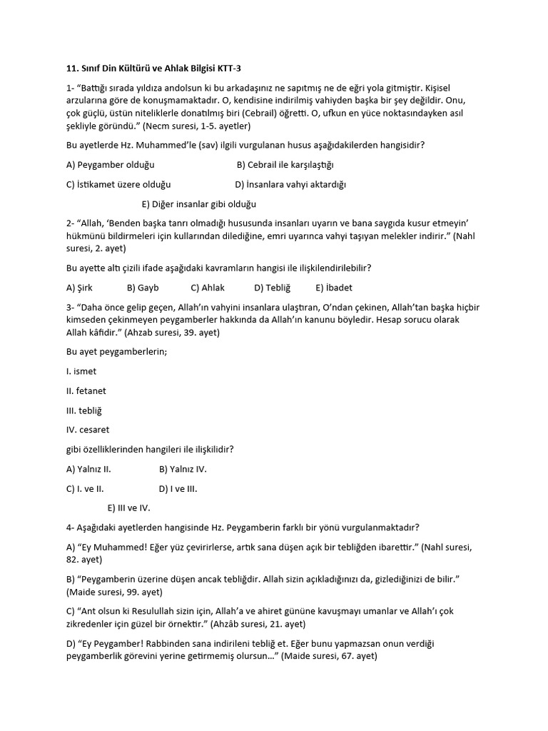 Sınıf Din Kült. KTT-3 | PDF