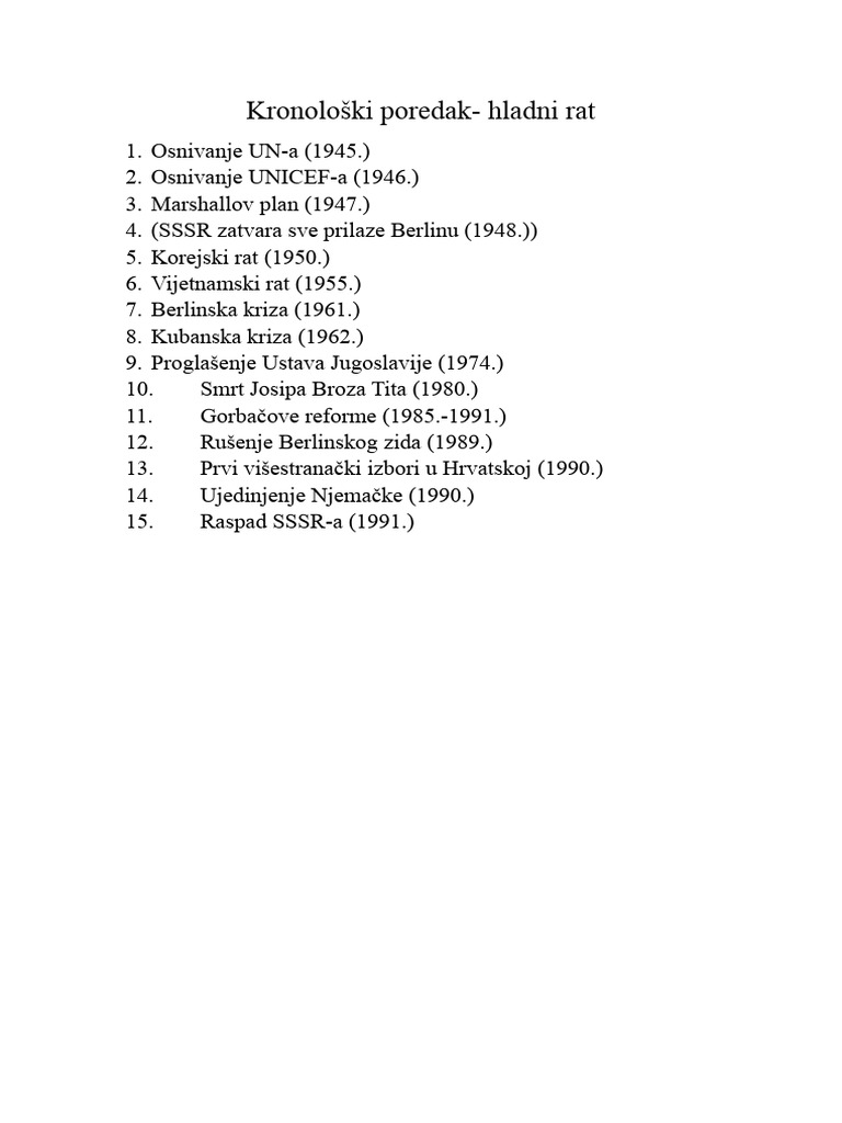 Kronološki Poredak - Hladni Rat | PDF