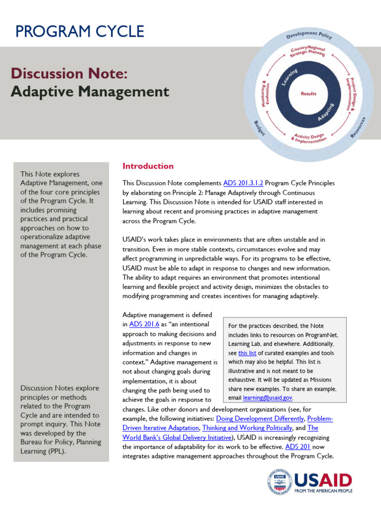 Discussion Note - Adaptive Management | PDF | Strategic Management | Evaluation