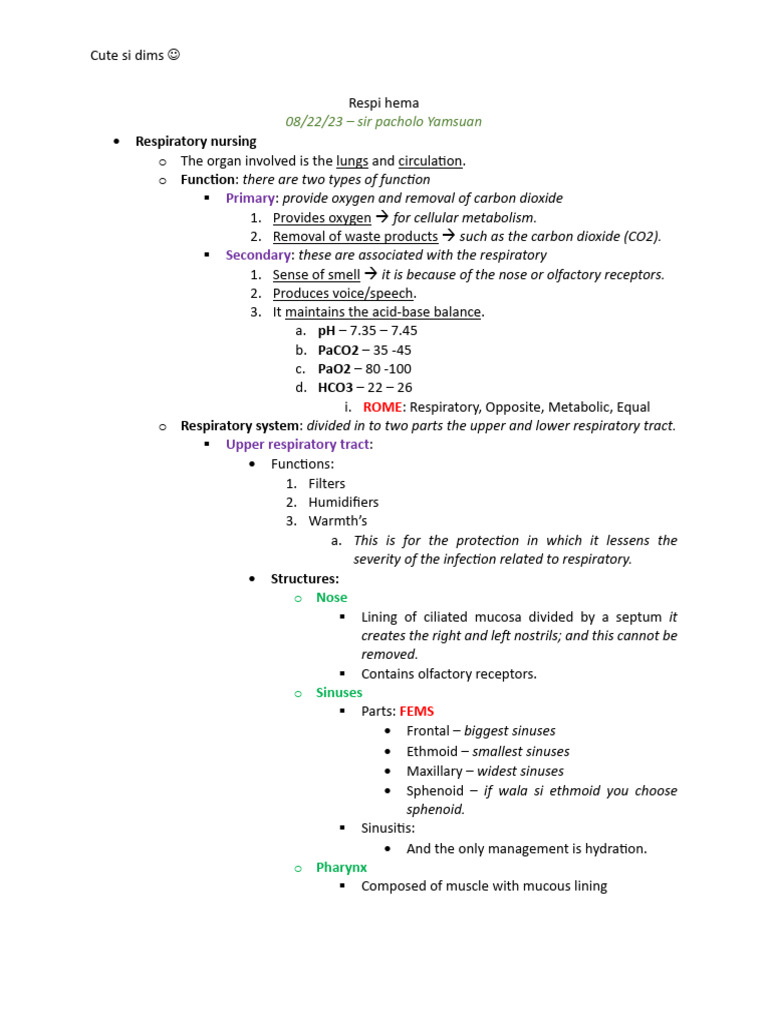 Respi Hema Intensive Reviewer | Download Free PDF | Respiratory Tract | Clinical Medicine