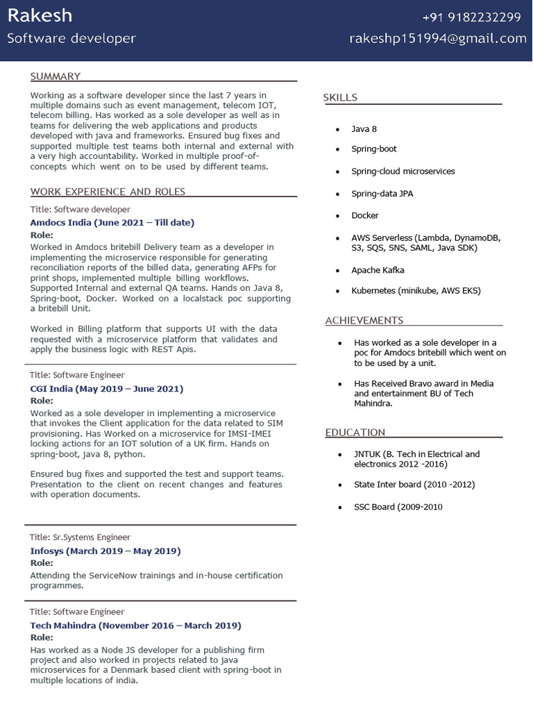 Rakesh Java Resume | PDF | Java (Programming Language) | Amazon Web Services