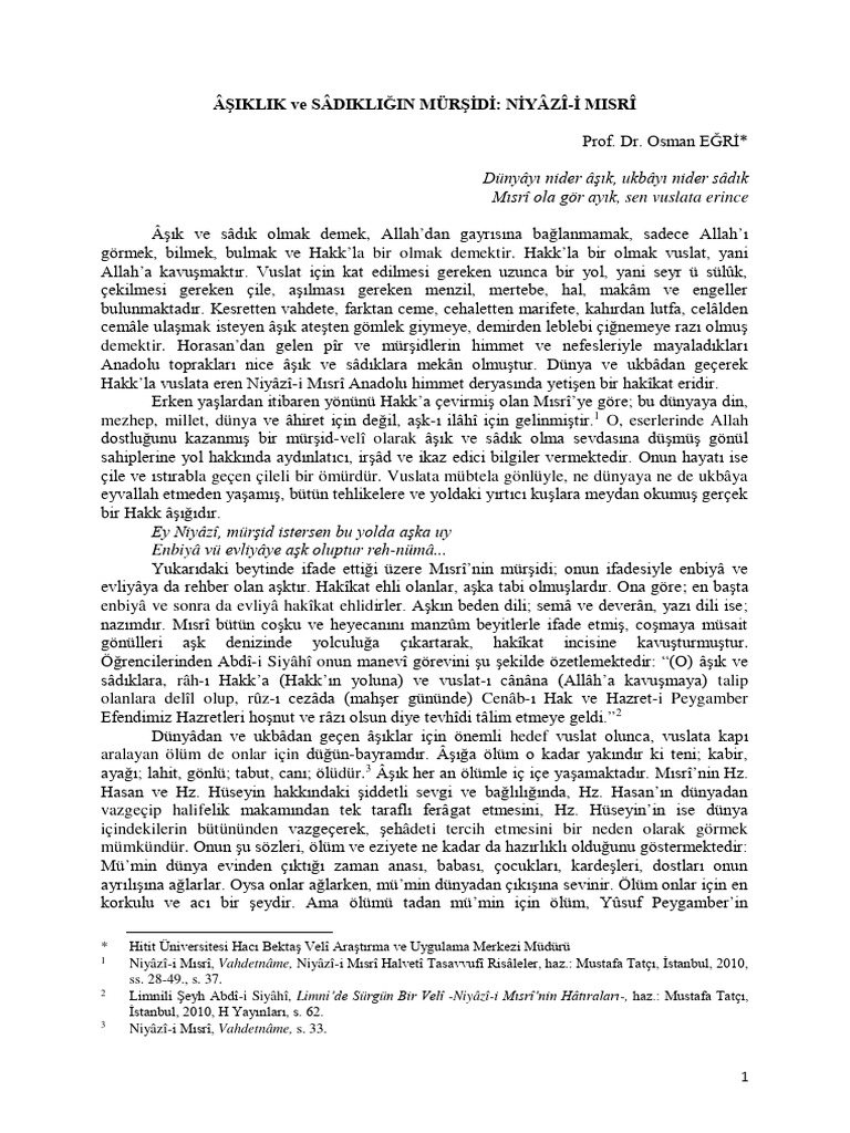 Asiklik Ve Sadikligin Mursidi Niyazi I | PDF