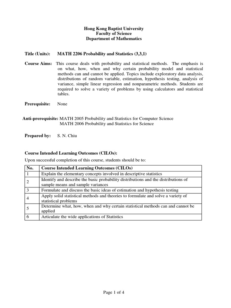 Probability and Statistics Course Overview | PDF | Statistics | Mathematics