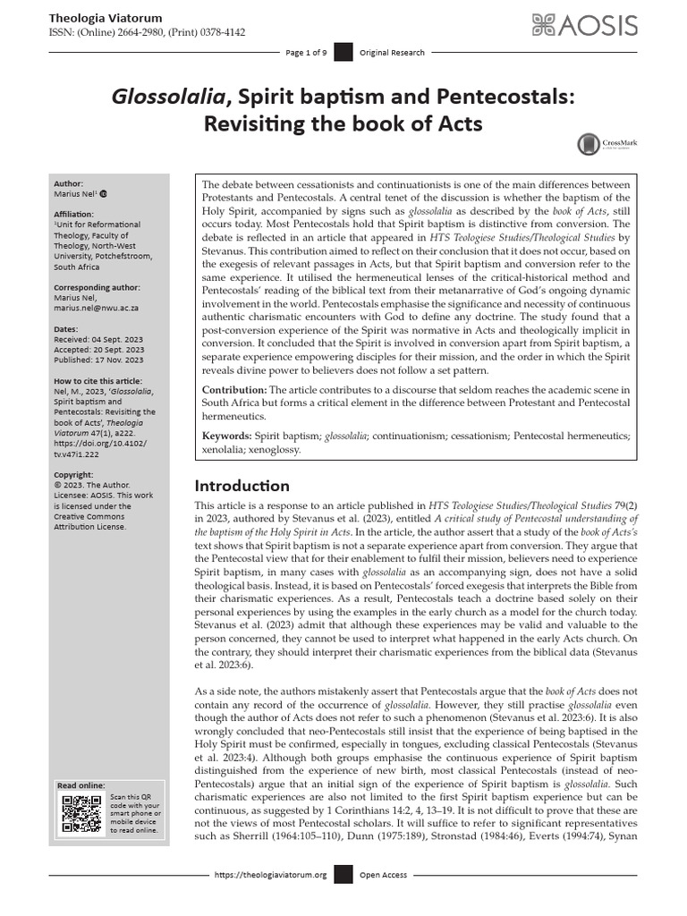 2 Glossolalia, Spirit Baptism and Pentecostals - Revisiting The Book of Acts | PDF | Baptism ...