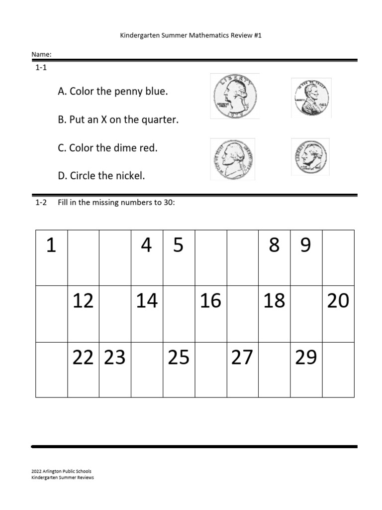 Kindergarten Summer Mathematics Review 2022 | PDF | Elementary Geometry ...
