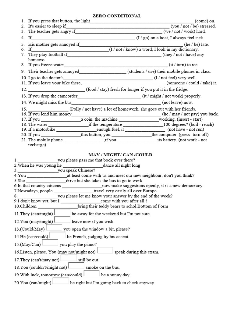 Zero Conditionals Grammar Drills Grammar Guides 119165 | PDF