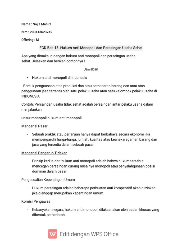 FGD Bab 13. Hukum Anti Monopoli Dan Persaingan Usaha Sehat | PDF