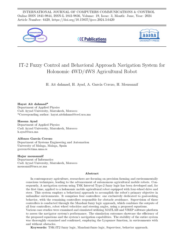 IT-2 Fuzzy Control and Behavioral Approach Navigation System For Holonomic 4WD/4WS Agricultural ...