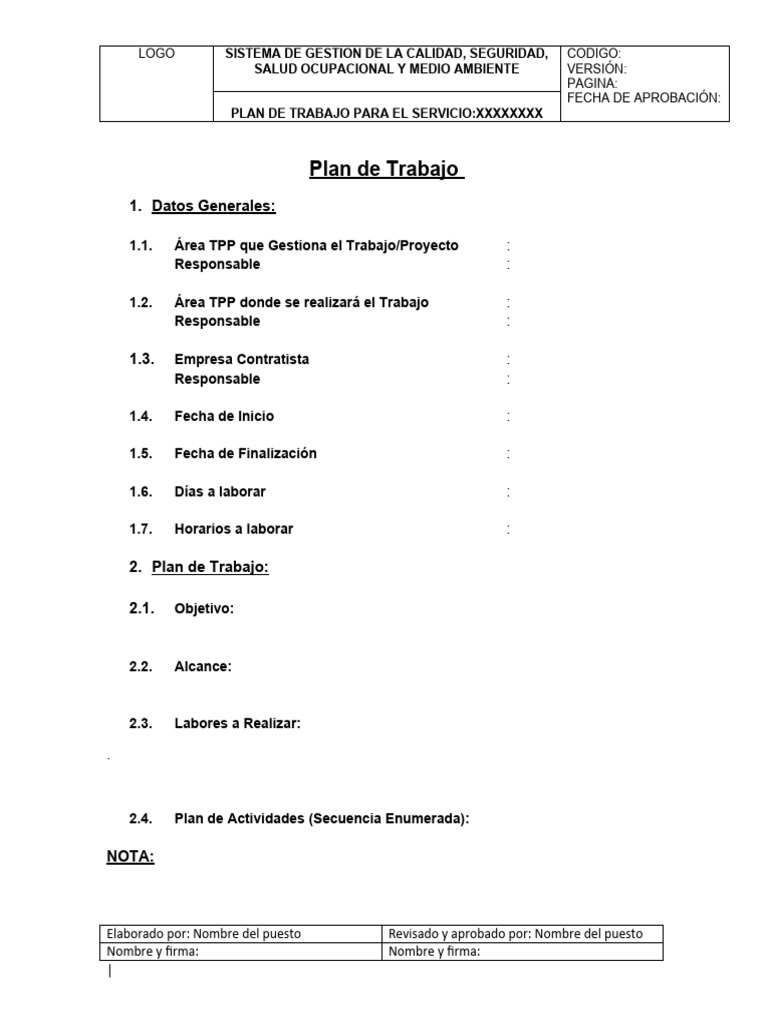 Plan de Trabajo TPP | Descargar gratis PDF | Seguridad y salud ...