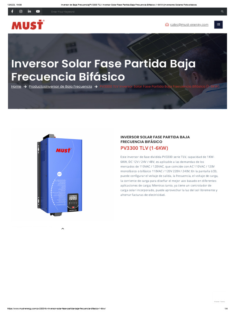 Inversor de Baja Frecuencia - PV3300 TLV Inversor Solar Fase Partida ...