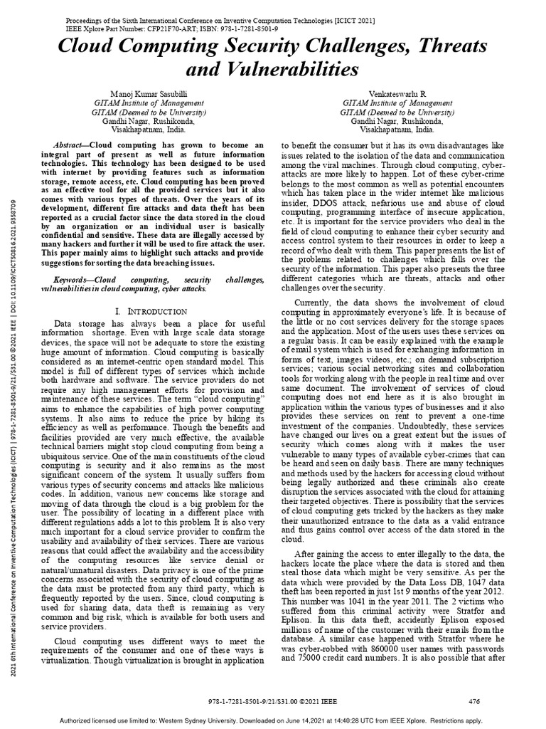 Sasubilli 2021 | PDF | Cloud Computing | Security