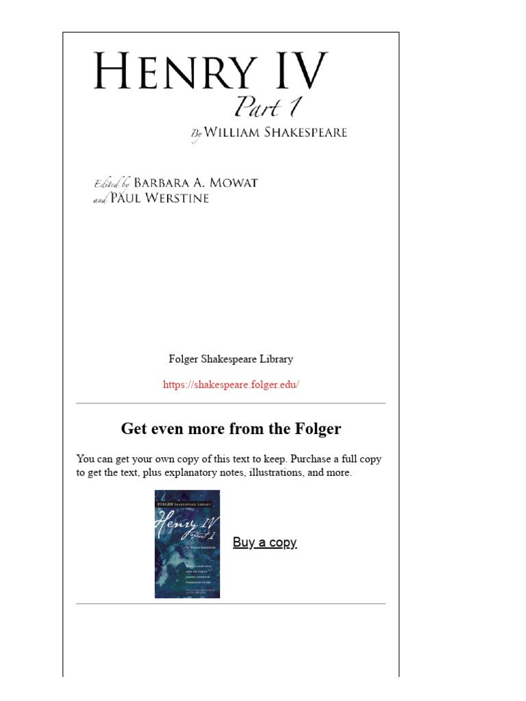 Henry IV Part 1 PDF FolgerShakespeare | Download Free PDF | Henry Iv, Part 1
