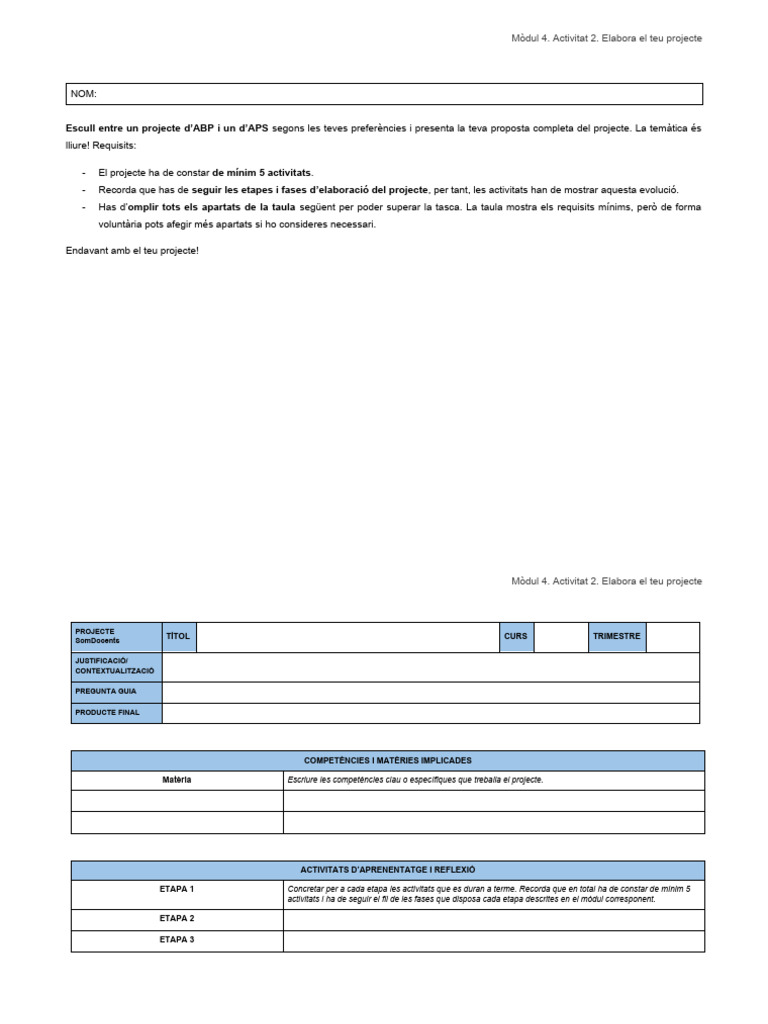 Activitat 2 Mòdul 4 - Elabora El Teu Projecte - Canvis Acceptats | PDF