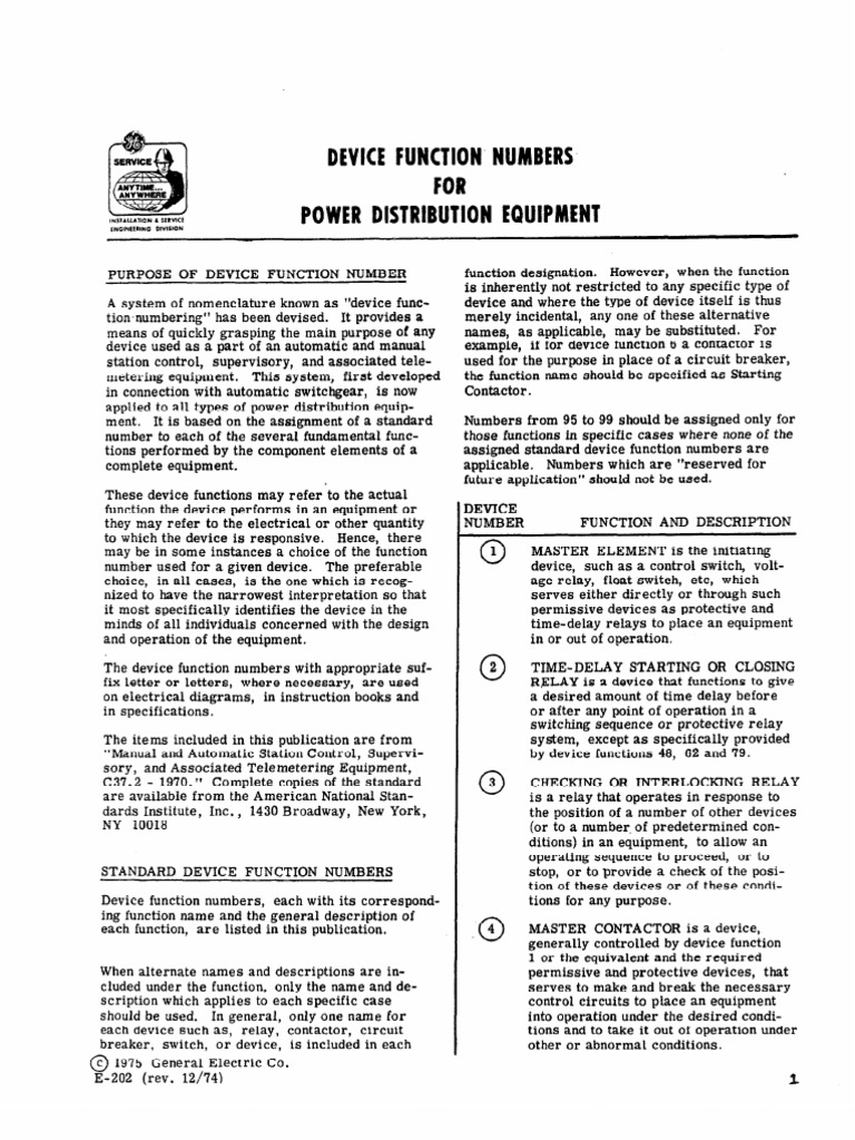 Device Function Numbers for Power Distribution Equipment | PDF | Relay ...