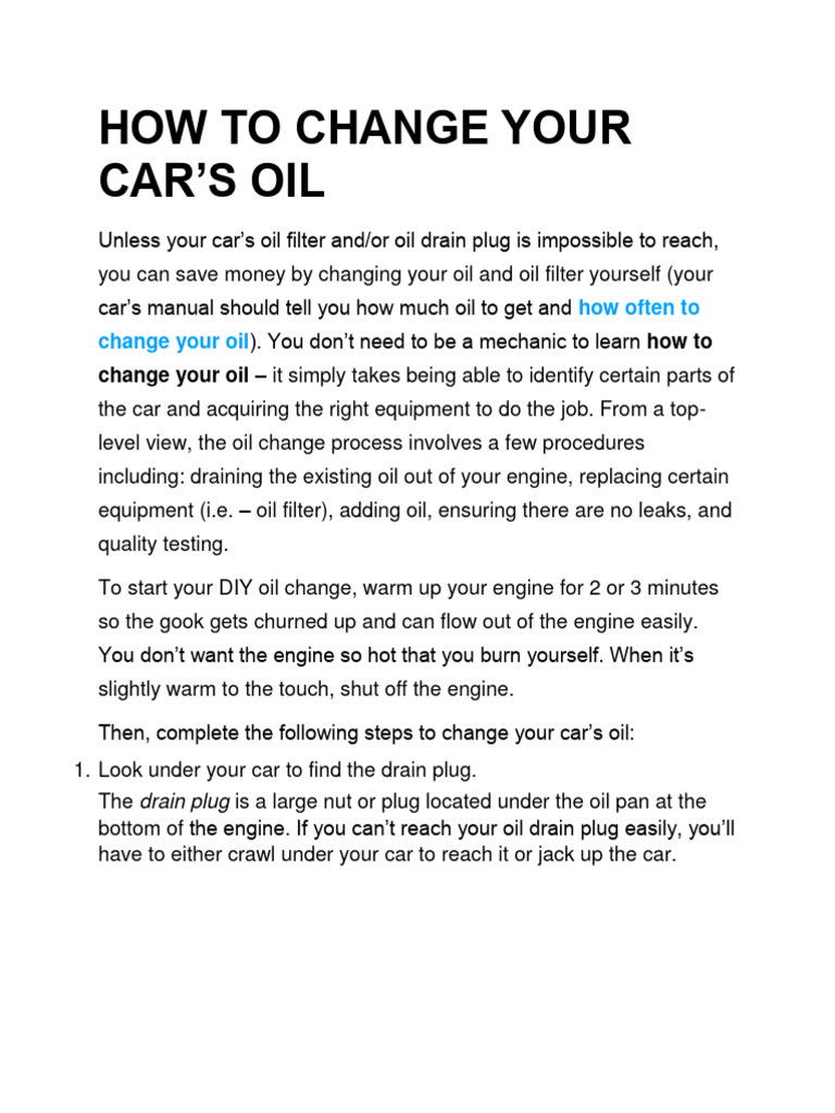 DIY Car Oil Change Guide | PDF