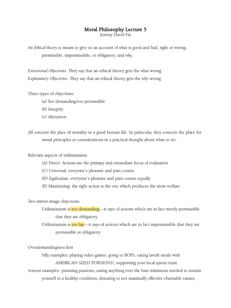 Moral Philosophy Handout 5-1 | PDF | Utilitarianism | Justice