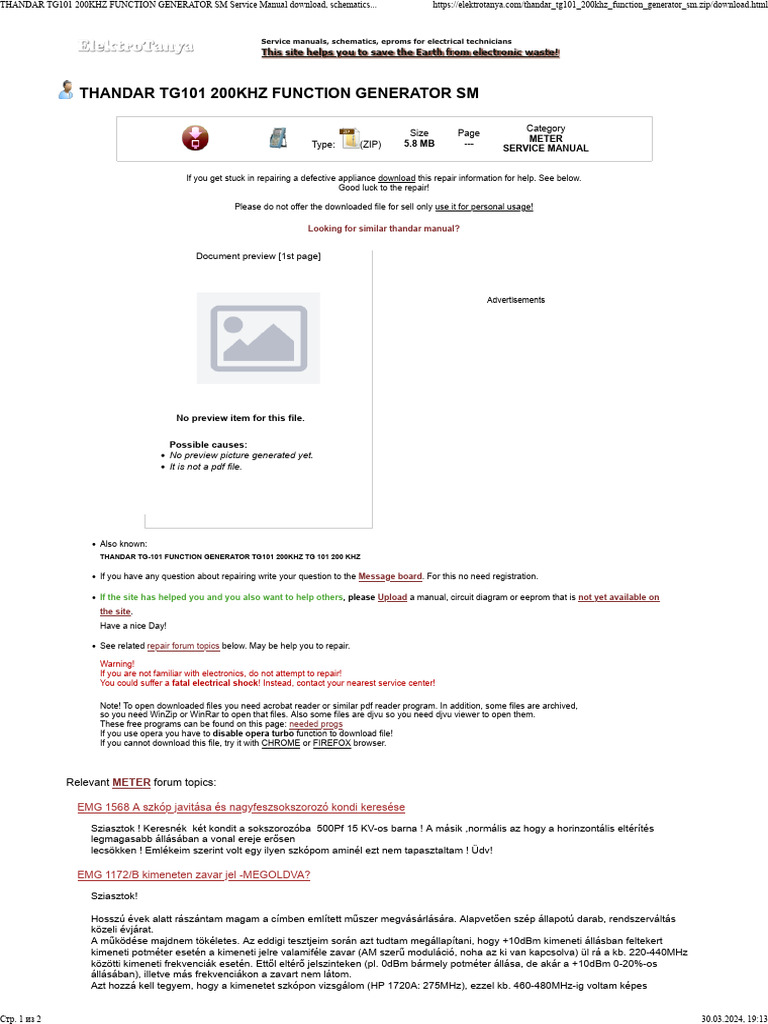 THANDAR TG101 200KHZ FUNCTION GENERATOR SM Service Manual Download ...
