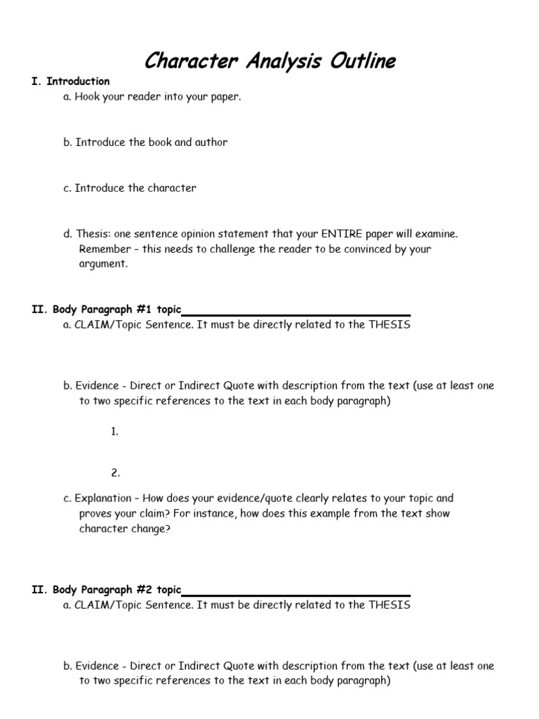 Character Analysis Outline | PDF | Evidence | Thesis