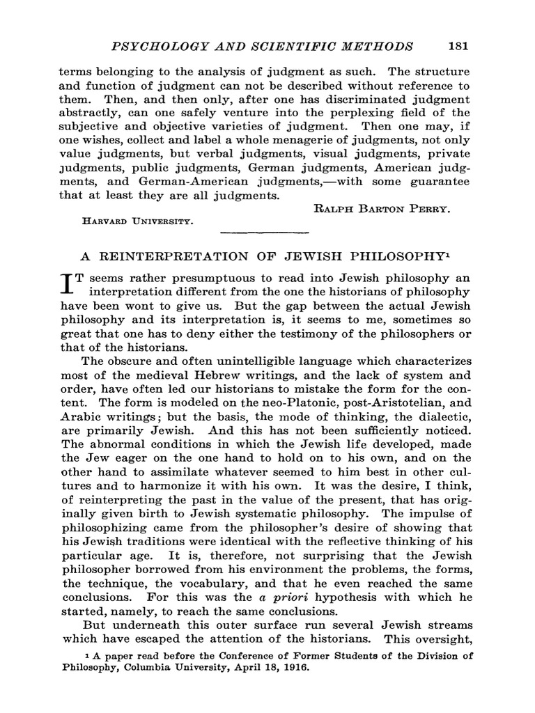 Adlerblum Nima H - A Reinterpretation of Jewish Philosophy (1917) | PDF ...
