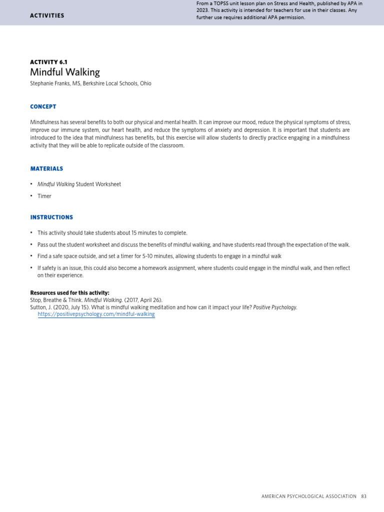 Mindful Walking for Students | PDF | Mindfulness | Senses