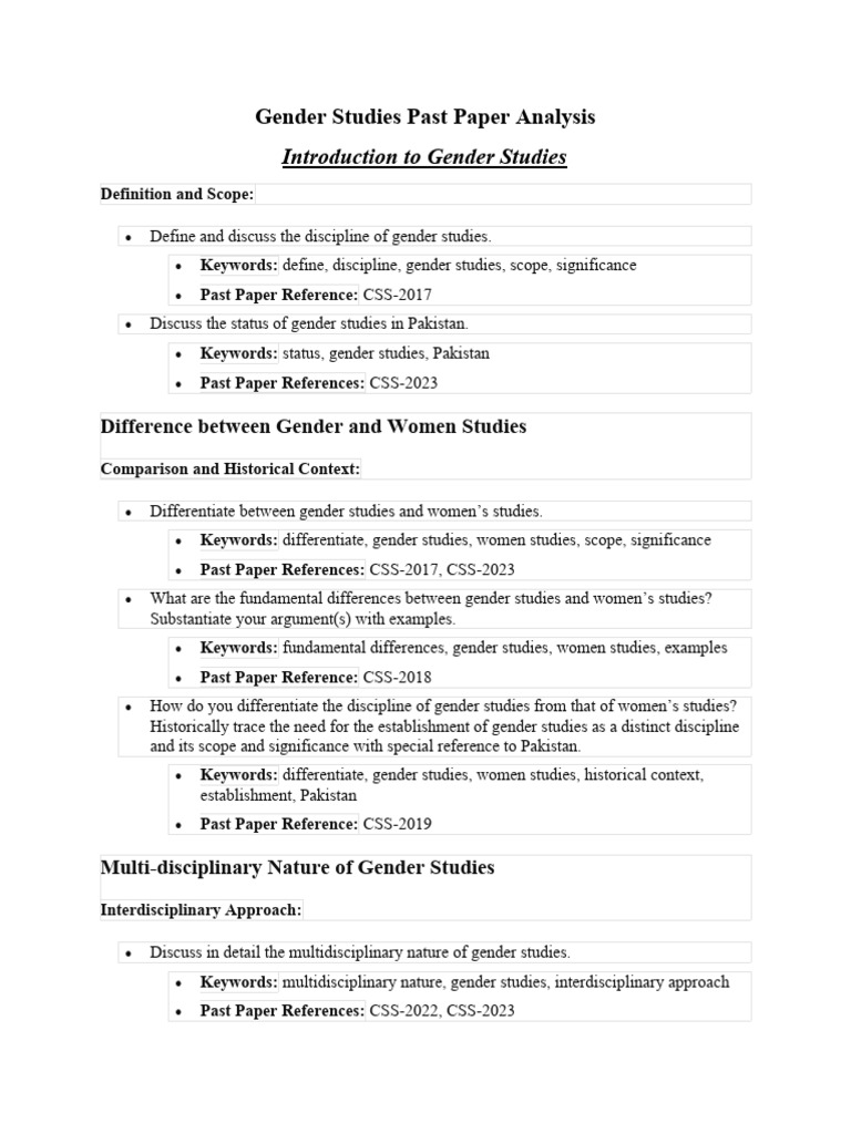 Gender Studies Past Paper Insights | PDF | Gender Studies | Feminism