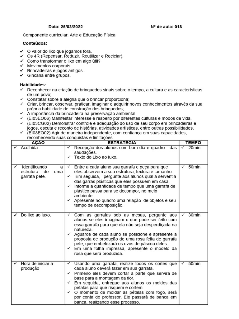 Plano de Aula 20 | Download grátis PDF | Desperdício | Tempo