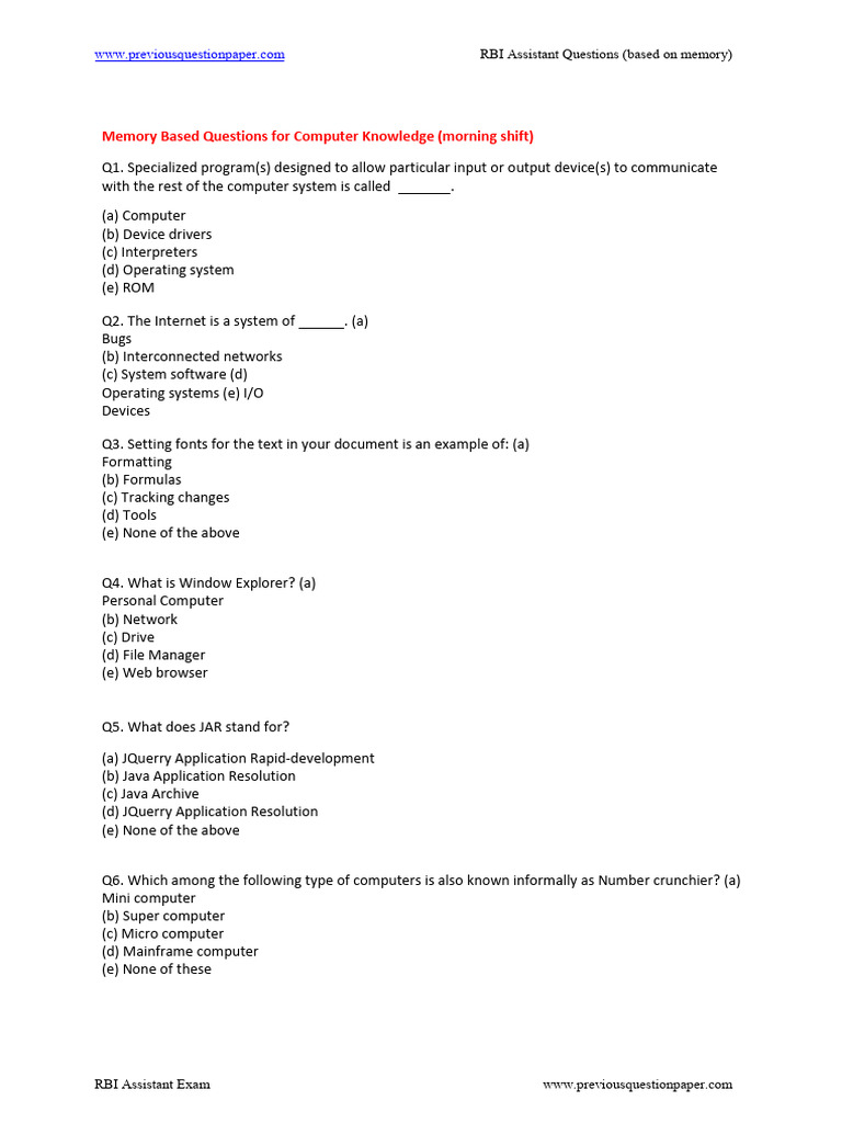 RBI Assistant Previous Year Questions CK GK | PDF | Booting | Dos