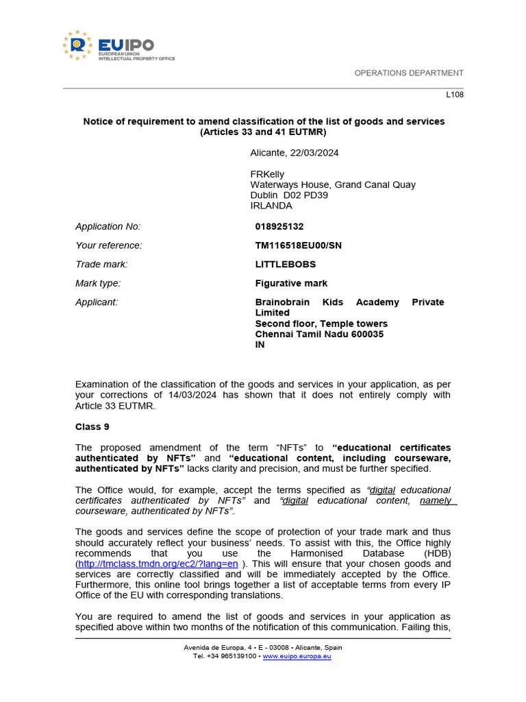 Amend Trademark Classification Notice | PDF | Trademark