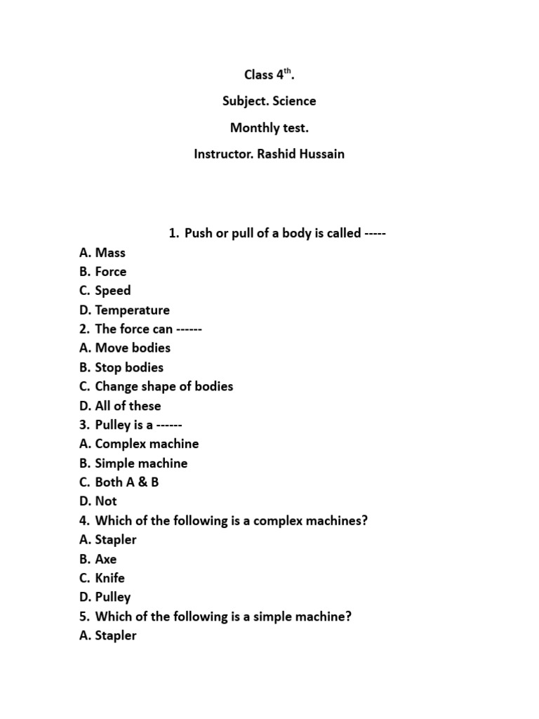 Class 4 Science Test | PDF