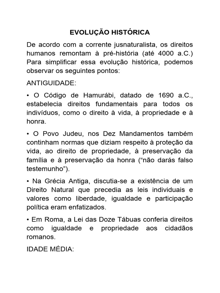 Evolução Histórica Pdf Direitos Humanos Educação Em Artes Liberais