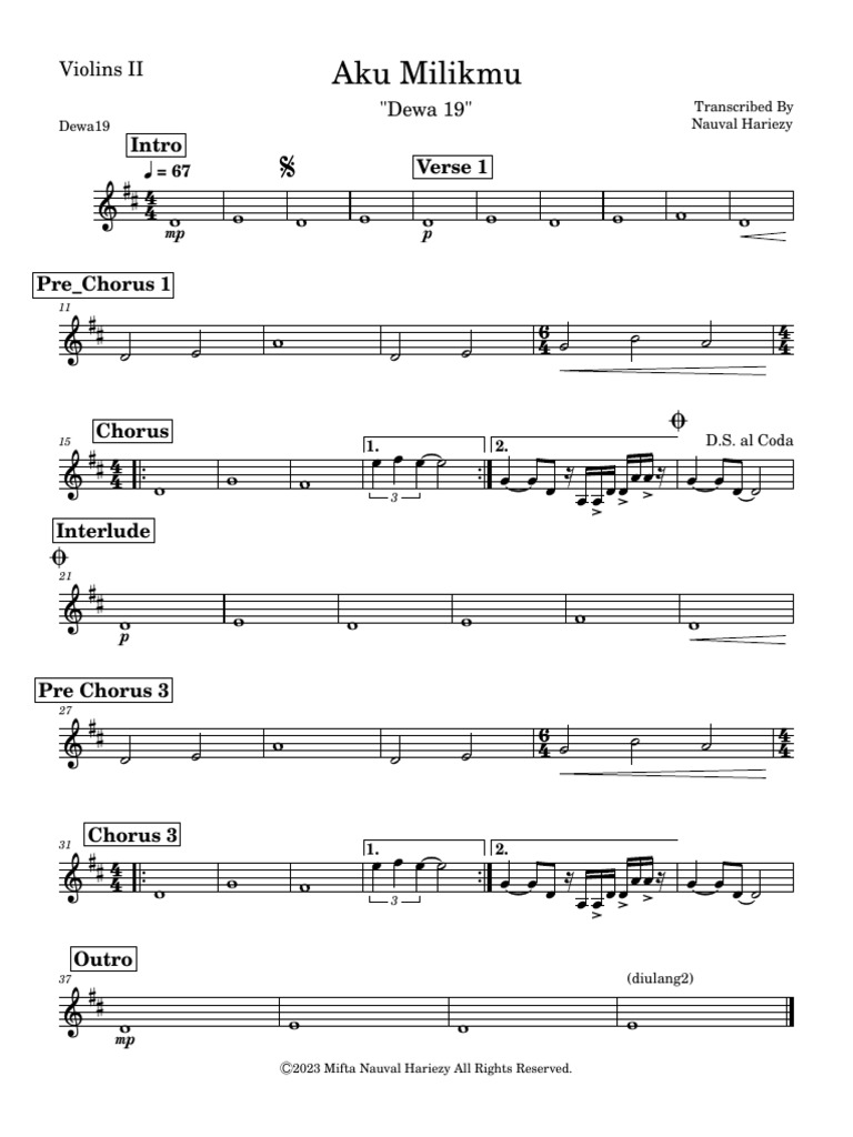 (Strings) Aku Milikmu - Dewa19-Violins - II | Download Free PDF | Song Structure | Musical ...