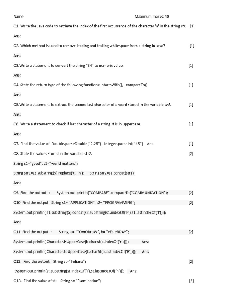 Java String Manipulation Quiz | PDF | String (Computer Science) | Formalism (Deductive)