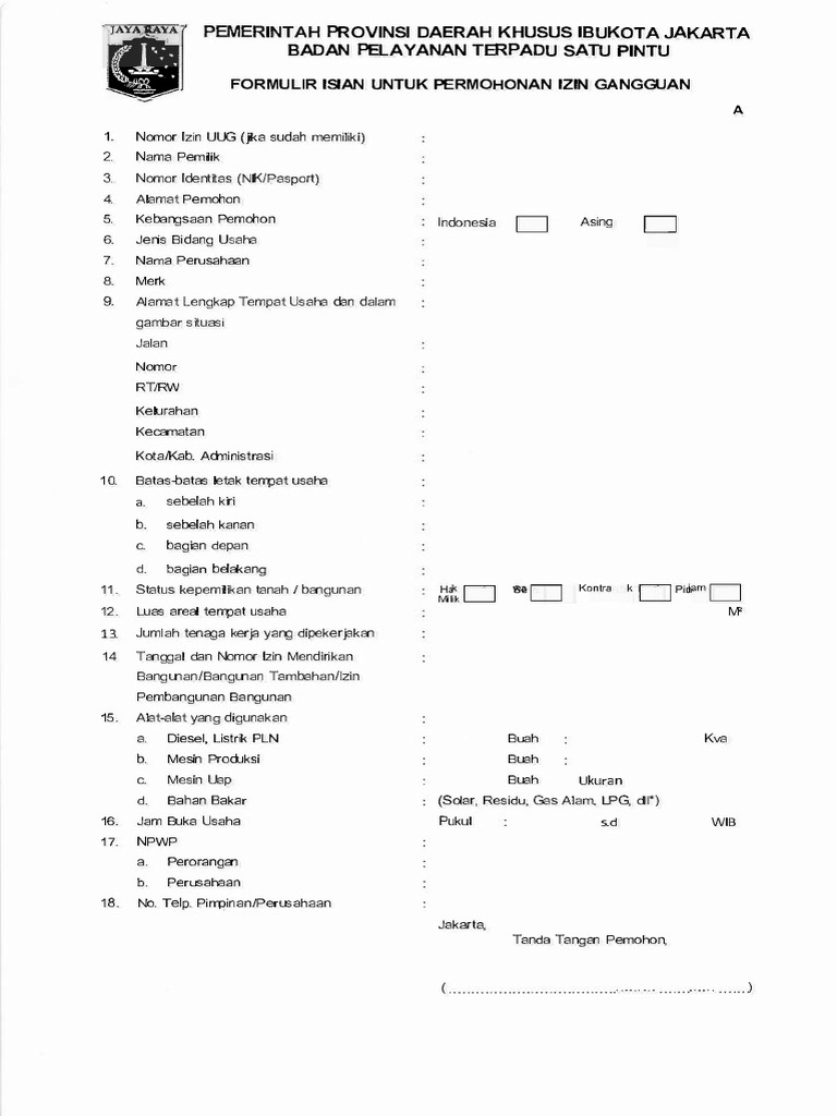 Form Isian Permohonan Izin Gangguan | PDF