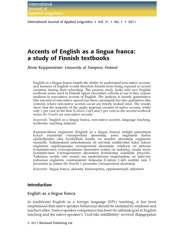 Accents of English As A Lingua Franca: A Study of Finnish Textbooks | PDF | Accent ...